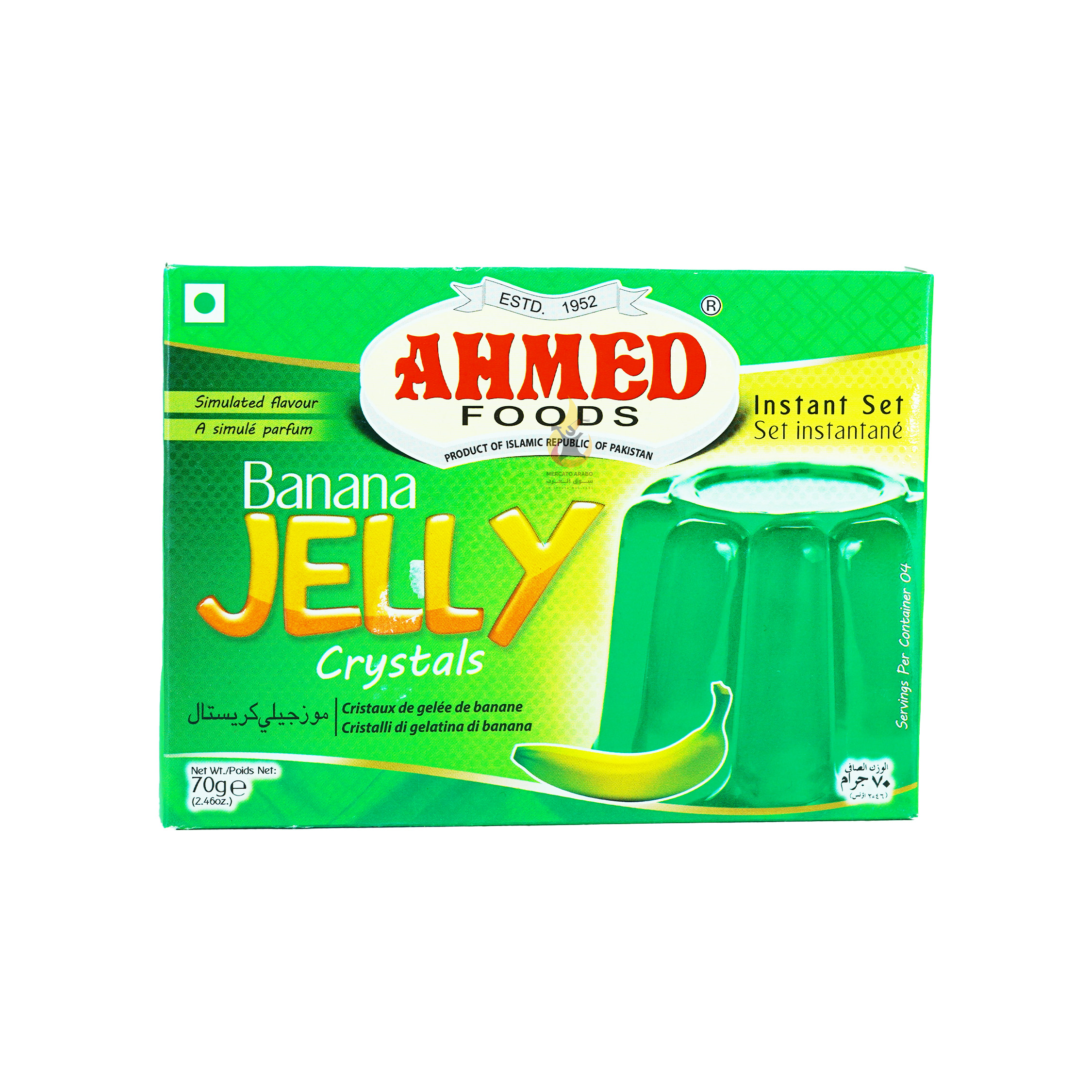Ahmed Foods, Banana Jelly Crystals - Gelatina gusto Banana 70gr - Mercato Arabo